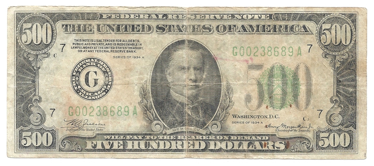 C dula Estrangeira Estados Unidos 500 D lares 1934 RA c-dula-estrangeira-estados-unidos-500-d-lares-1934-ra