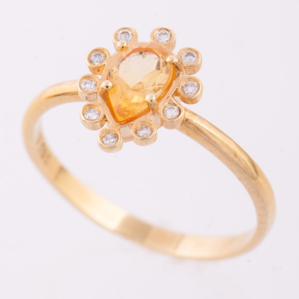 Vivara - Anel com citrino gota e brilhantes em ouro 750